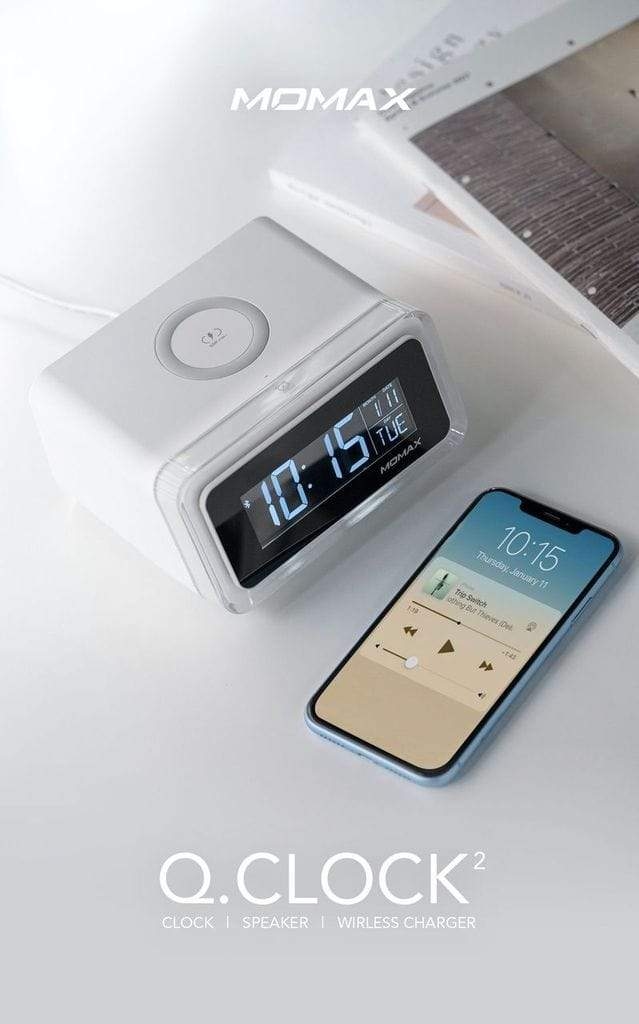 Order momax q clock 2 digital clock with wireless charger white Now ...