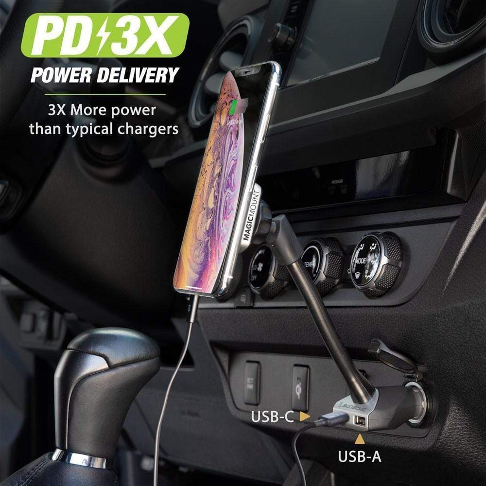 Order scosche magic mount pro power socket mount 18w usb c 12w usb a ...