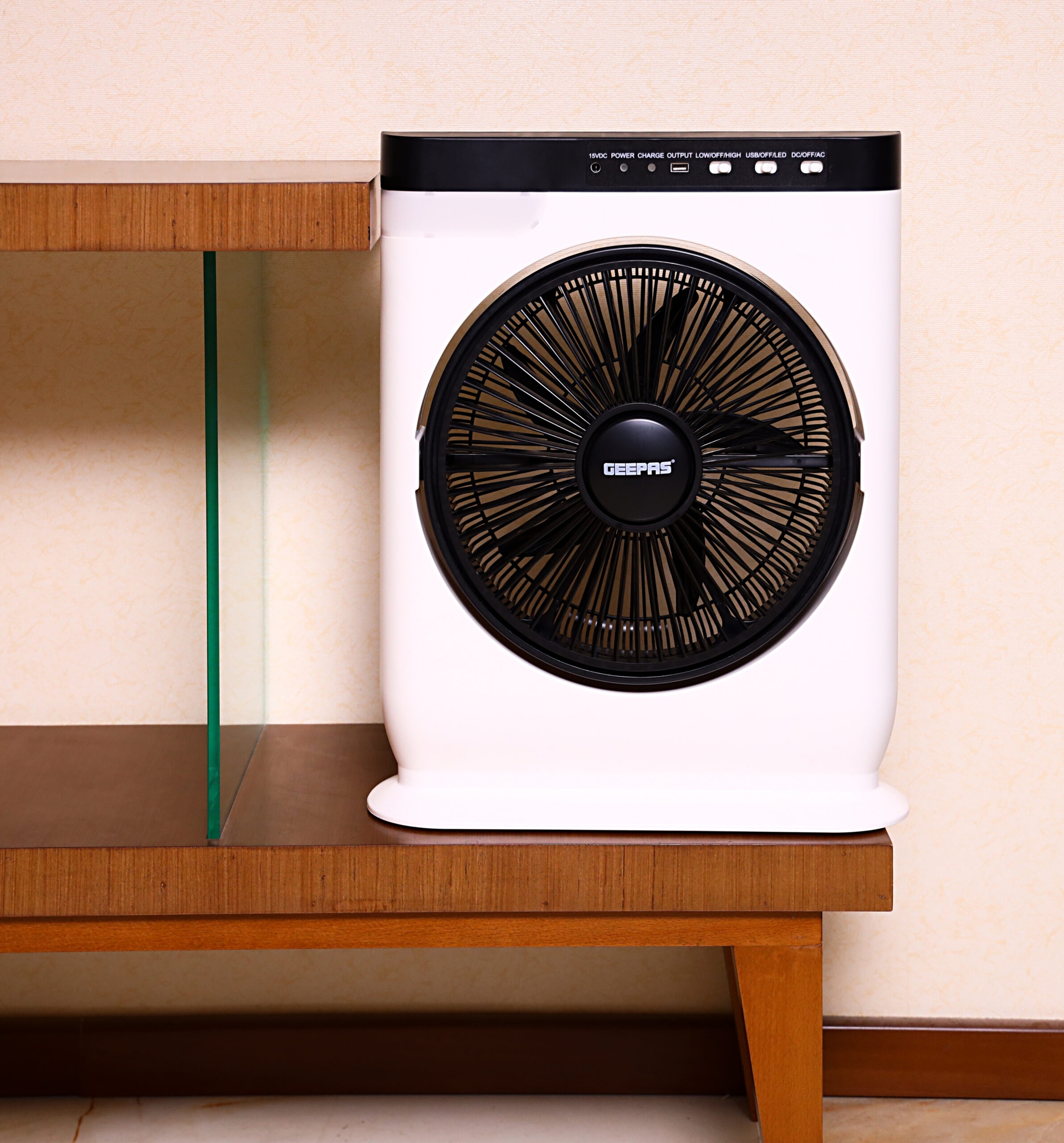 Order Geepas 12'' Rechargeable Box Fan - 2 Speed Settings Fan with Led Light - 10 Hours Working ...