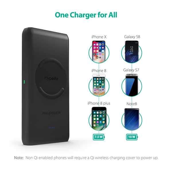 ravpower 10400mah portable wireless power bank 7 5w black | Jomla.ae