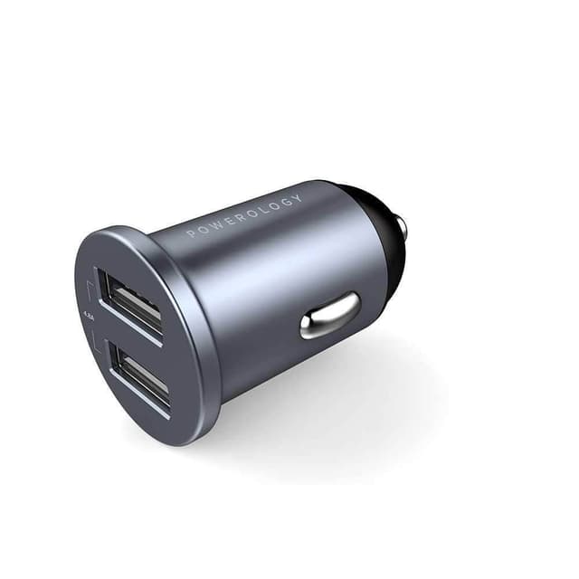 powerology dual port aluminum mini car charger 4 8a 24w gray | Jomla.ae