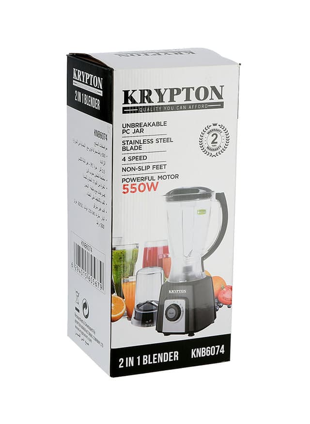 Order Krypton 2 In 1 Plastic Jar Blender 1.5 l 800 W KNB6074 Black Now! | Jomla.ae