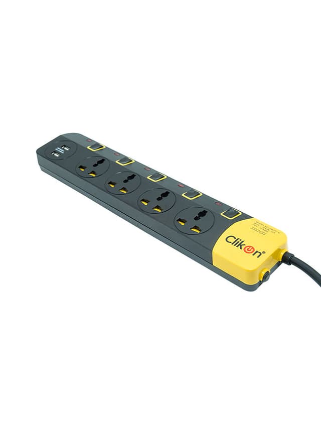 ClikOn 4 Way Socket Extension Adapter With USB Port CK557 N Black ...