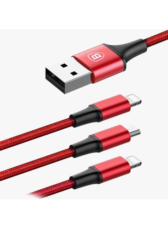 Baseus Rapid Series 3-In-1 Cable Micro+Dual Lightning 3A 1.2M Red ...