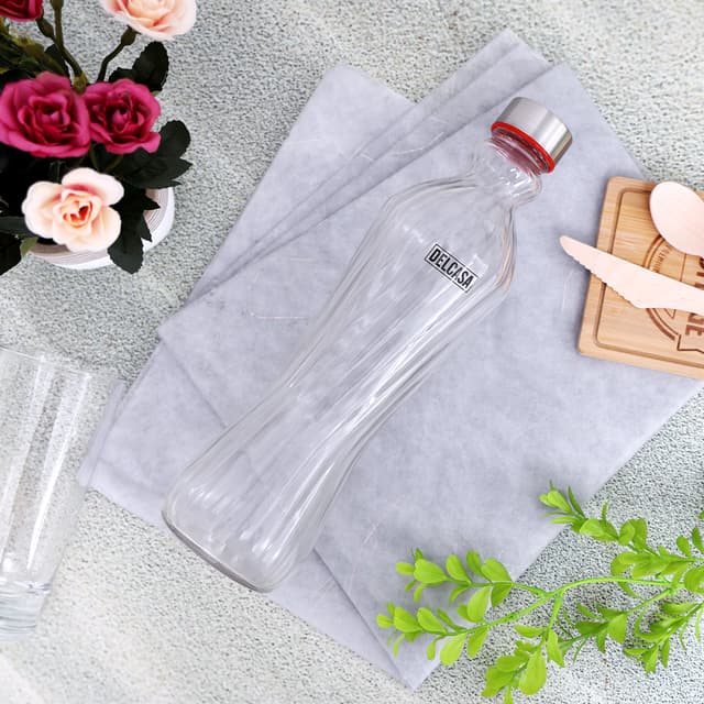 Delcasa 1000Ml Glass Water Bottle - Portable Cap - Lead Free Water ...