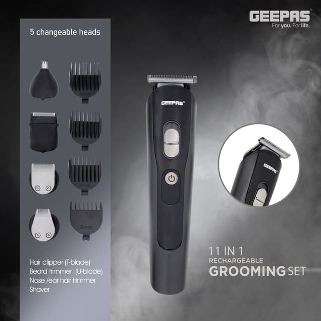 Geepas 11-in-1 Rechargeable Grooming Set, GTR8612N | Hair/ Bread/ Nose ...