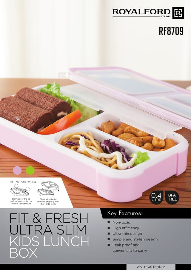 Order Royalford Ultra-slim 3-compartment Fit & Fresh Lunch Box, 0.4L ...