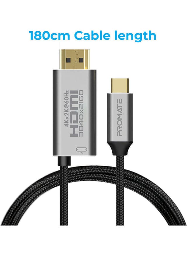 Order promate USB-C To HDMI Cable Black Now! | Jomla.ae
