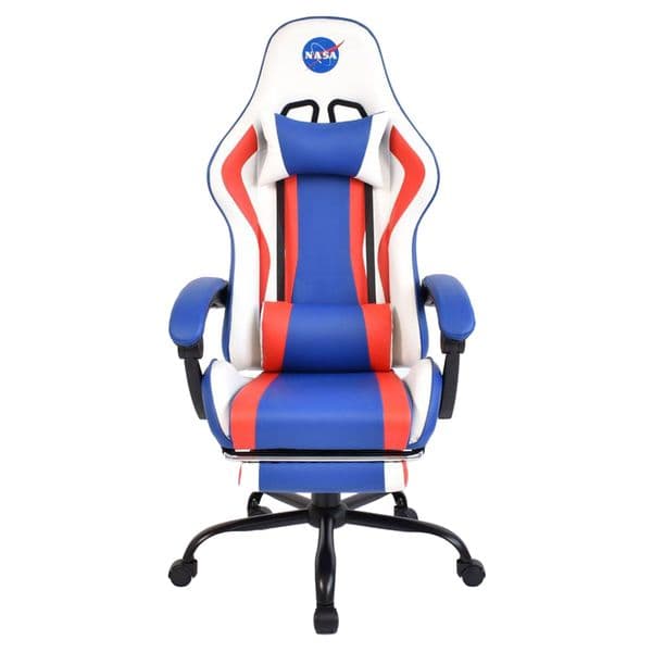 Nasa Discovery Gaming Chair With Blue & Red Strips - White | Jomla.ae