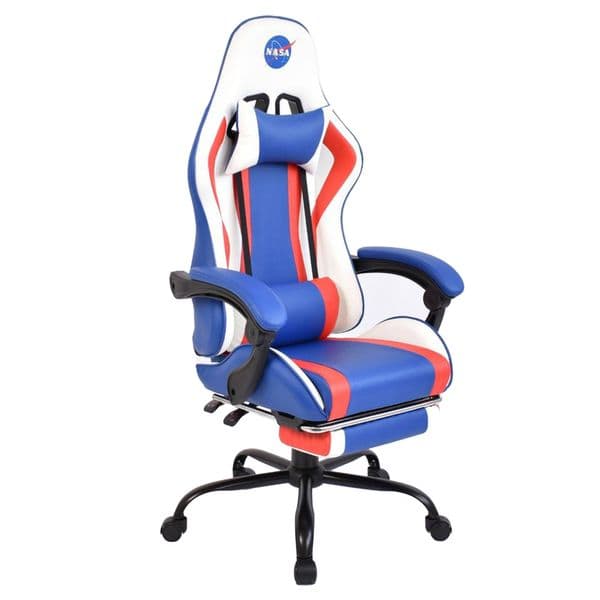 Nasa Discovery Gaming Chair With Blue & Red Strips - White | Jomla.ae