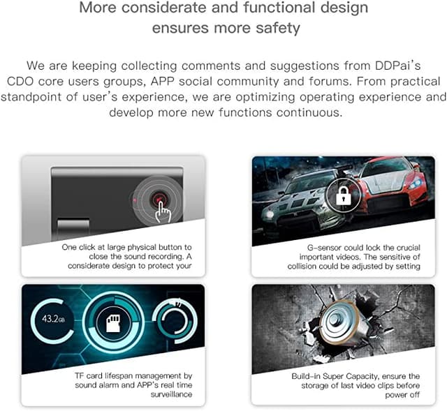 اطلب داش كام للسيارة أمامية وخلفية 1440 بكسل DDPAI X2S Pro Front and ...