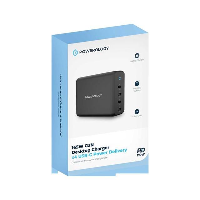 Order Powerology 165W GaN Desktop Charger with 4X PD Port UK AC Cable ...