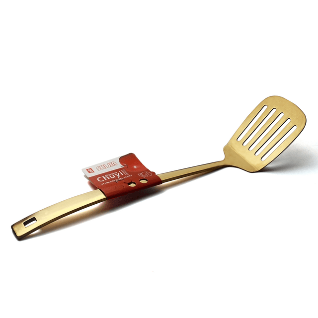 Order Stainless Steel Gold Slotted Turner Spoon 14" Now! | Jomla.ae