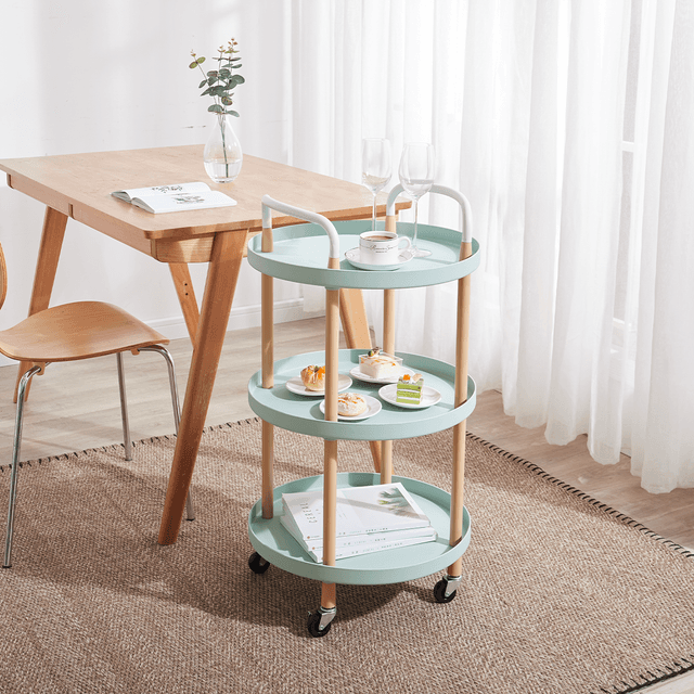 Vague Plastic Round 3 Tier Rolling Cart Green | Jomla.ae
