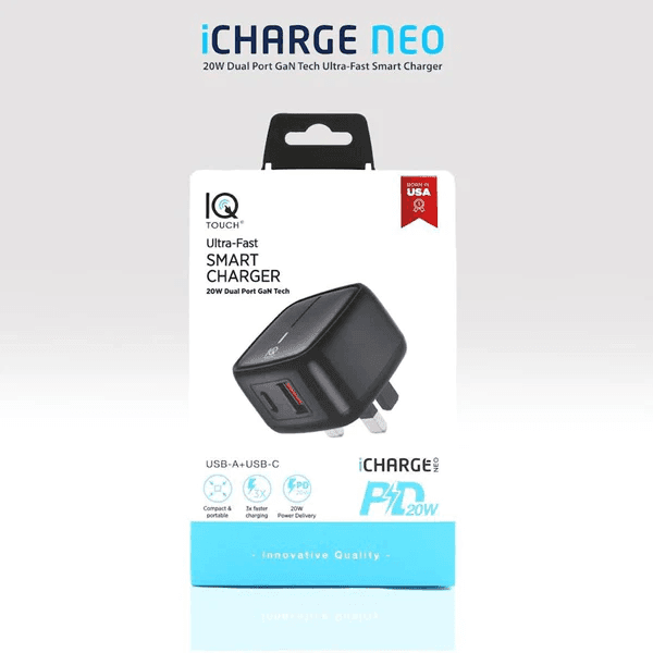 Order IQ Touch iCharge NEO PD 20W Dual Port GaN Tech Smart Wall Charger ...