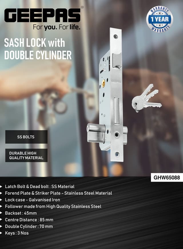 Geepas Sash Lock With Double Cylinder , High Quality Door Lock With Key ...