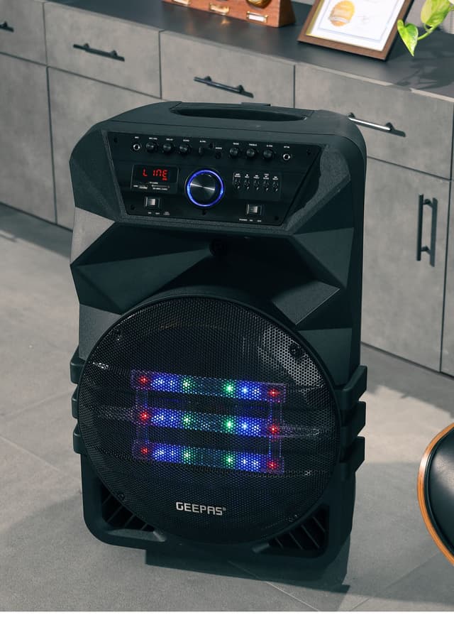 Geepas Rechargeable Professional Trolley Speaker With Bluetooth, Led ...