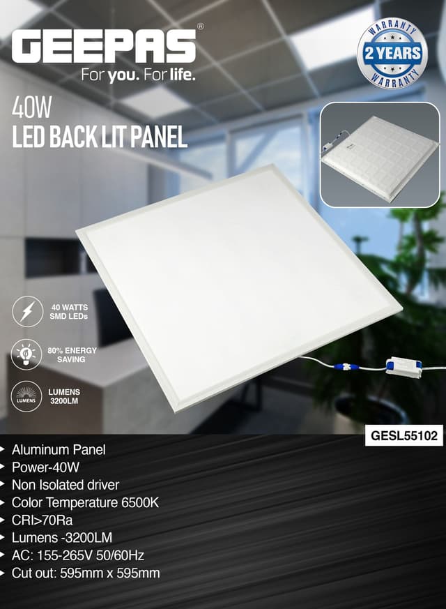 Geepas 40w Led Back Lit Panel , 3200 Lumens, Color Temperature 6500 K ...