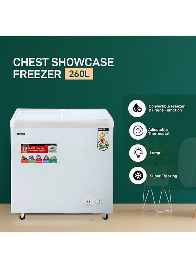 اطلب ثلاجة فريزر 260 لتر 220 واط جيباس Geepas Chest Showcase Freezer ...