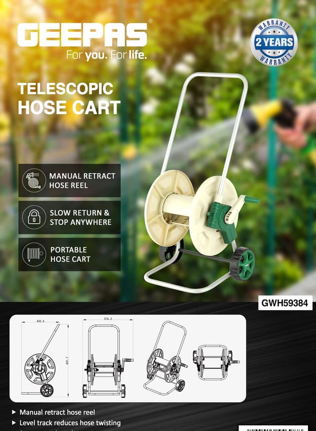 Geepas Telescopic Hose Cart- , Stop Anywhere Lock Mechanism And Manual ...
