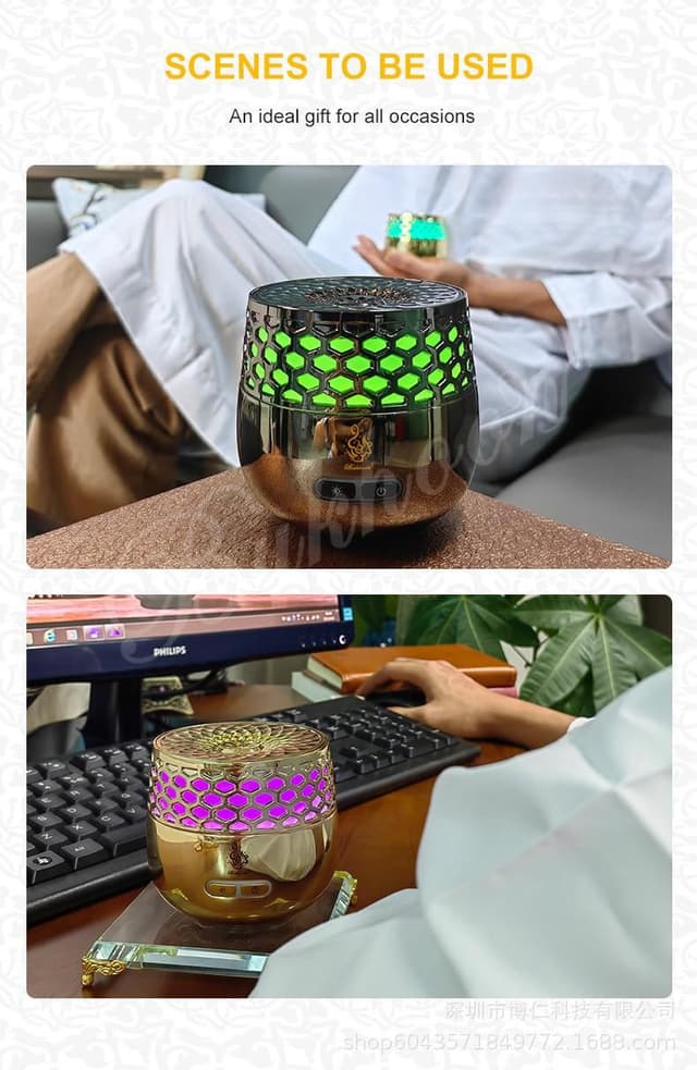 Order Portable Electric Incense Burner With 7 Colors LED Lights Now ...