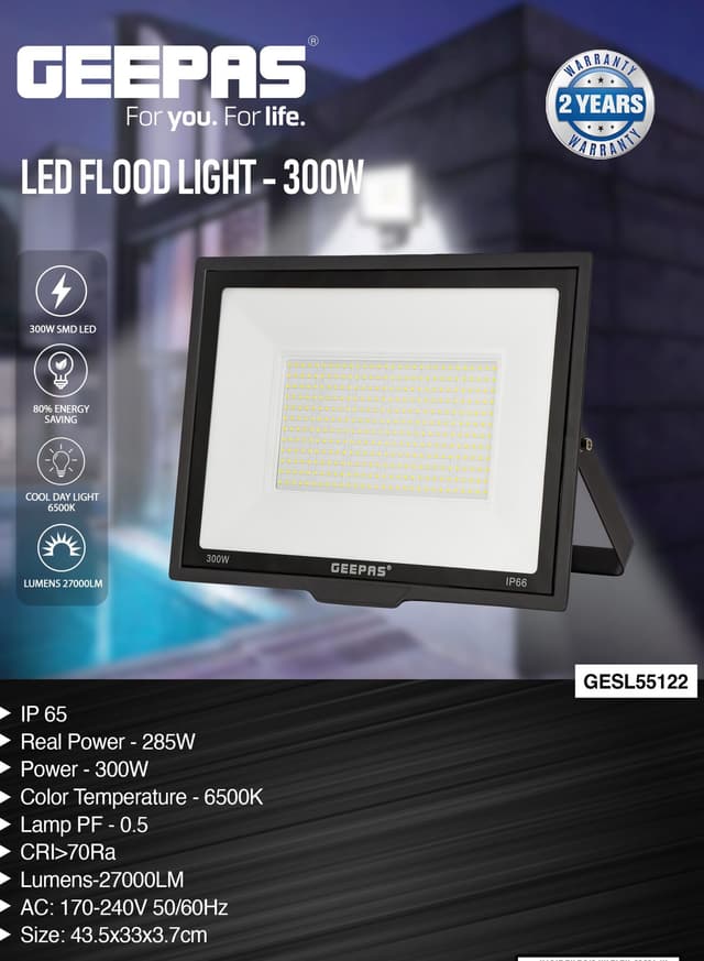 Geepas 300 W Led Flood Light , 27000 Lumens And 6500 K Color ...