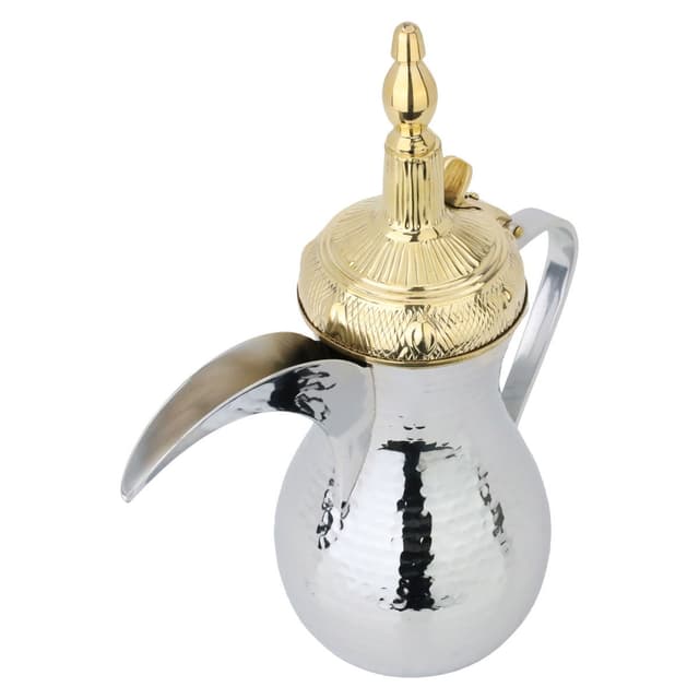 Al Saif Gallery Indian Dallah Large Silver Engraved With Gold | Jomla.ae