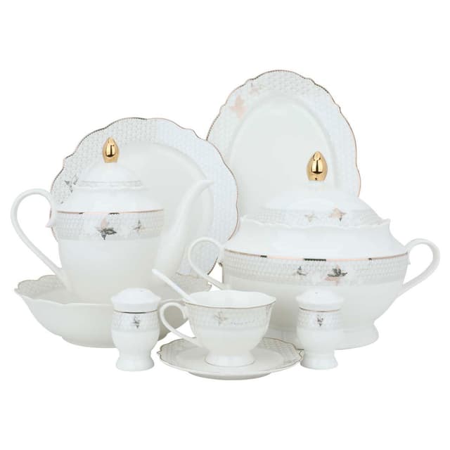 Al Saif Gallery Flora Porcelain Silver Pattern Dining Set 166 Pieces ...