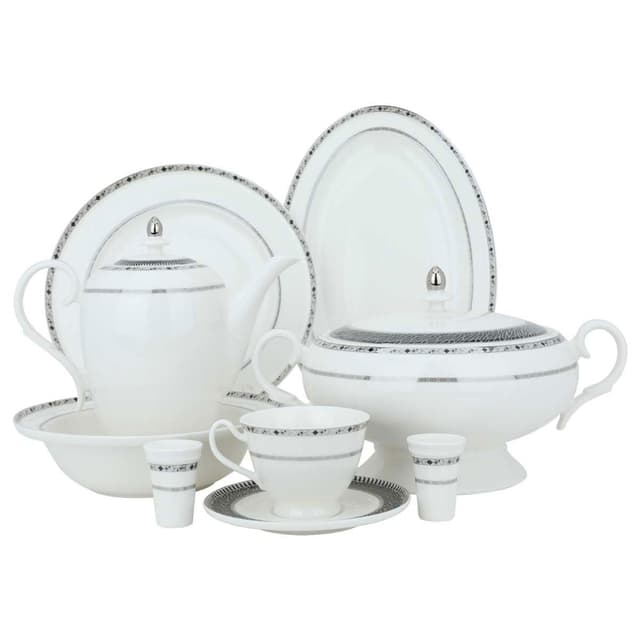 Al Saif Gallery Jasmine Porcelain Black Pattern Dining Set 65 Pieces ...