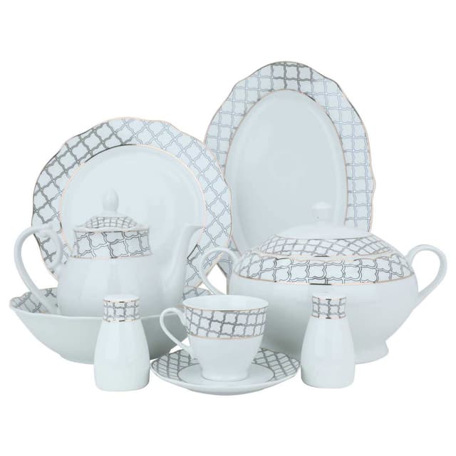 Al Saif Gallery White Embossed Porcelain Dining Set 65 Pieces | Jomla.ae
