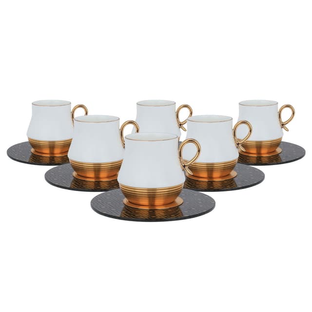 Al Saif Gallery Coffee Cups Set, Porcelain Black Handle+Golden Saucer ...