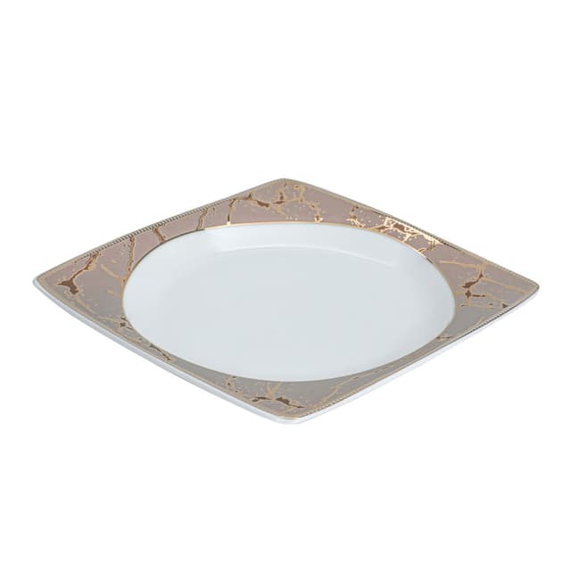 Al Saif Gallery Square Porcelain Dining Set 65 Pieces Brown Marble ...