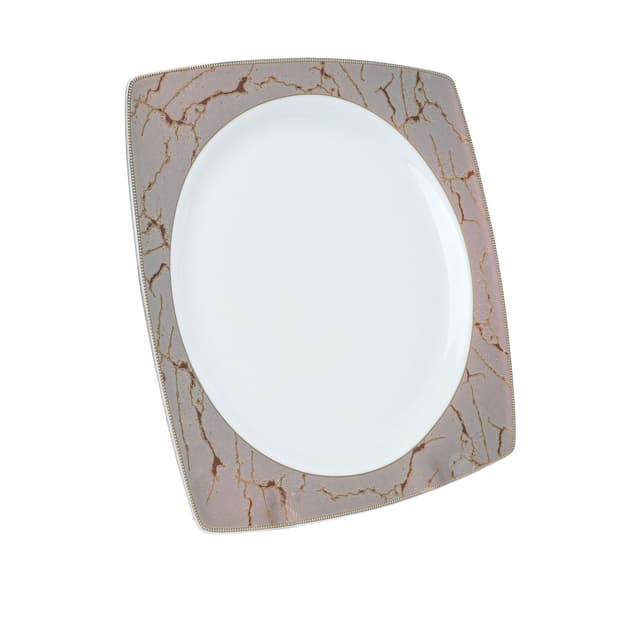 Al Saif Gallery Square Porcelain Dining Set 65 Pieces Brown Marble ...