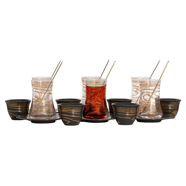 Al Saif Gallery Serving Set Of Porcelain Cups And Saucers, Dark Gray ...