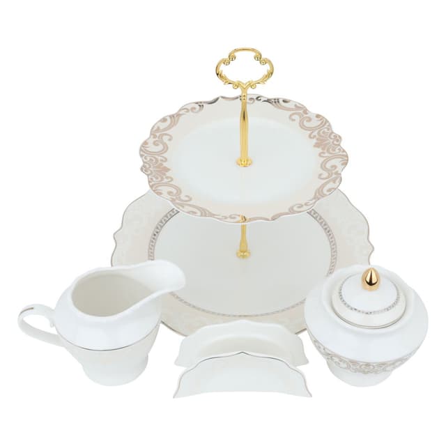 Al Saif Gallery Flora Porcelain Silver Pattern Dining Set With Gold 65 ...