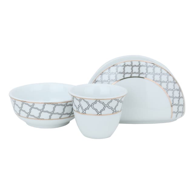 Al Saif Gallery White Embossed Porcelain Dining Set 65 Pieces | Jomla.ae